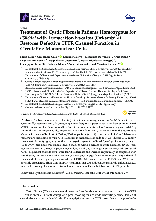 (PDF) Treatment of Cystic Fibrosis Patients Homozygous for F508del with Lumacaftor-Ivacaftor ...