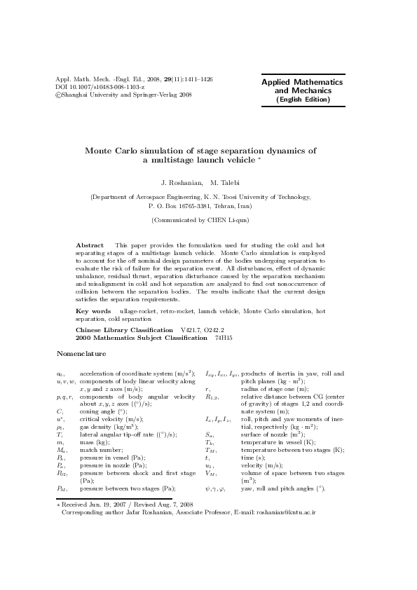 (PDF) Monte Carlo simulation of stage separation dynamics of a multistage launch vehicle