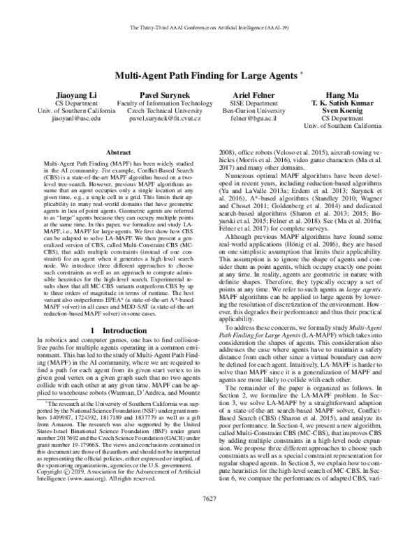 (PDF) Multi-Agent Path Finding for Large Agents