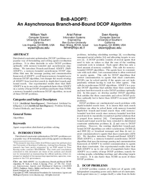 Pdf Bnb Adopt An Asynchronous Branch And Bound Dcop Algorithm