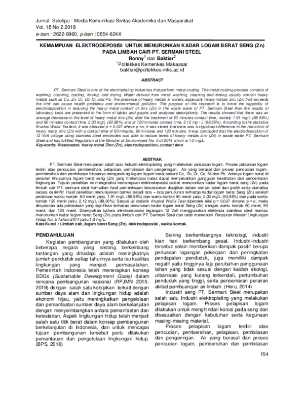 (PDF) KEMAMPUAN ELEKTRODEPOSISI UNTUK MENURUNKAN KADAR LOGAM BERAT SENG ...