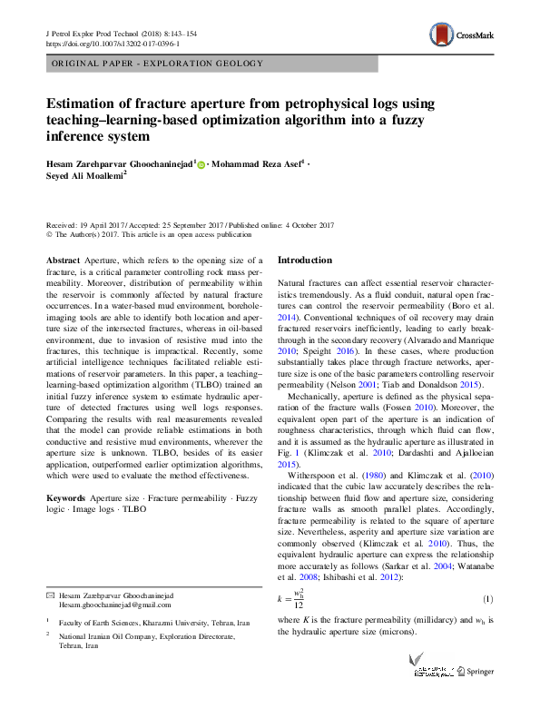 (PDF) Estimation of fracture aperture from petrophysical logs using teaching–learning-based ...
