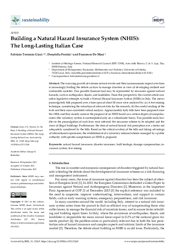 (PDF) Building a Natural Hazard Insurance System (NHIS): The Long ...