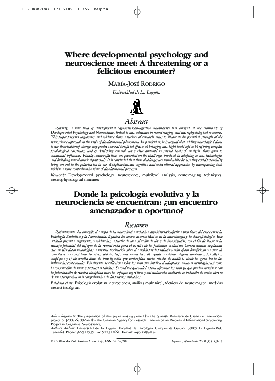 (PDF) Where developmental psychology and neuroscience meet: A ...