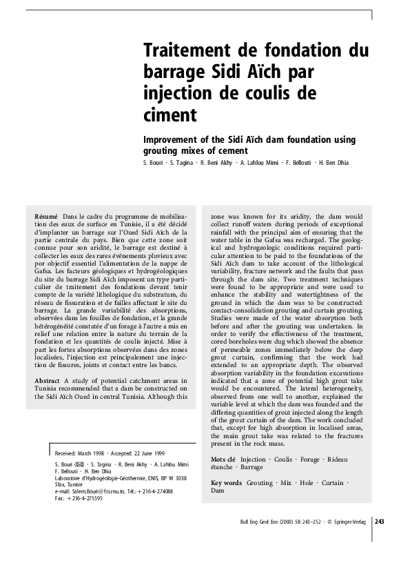 (PDF) Traitement de fondation du barrage Sidi Aïch par injection de ...