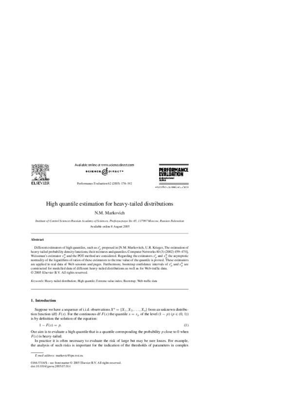 (PDF) High quantile estimation for heavy-tailed distributions