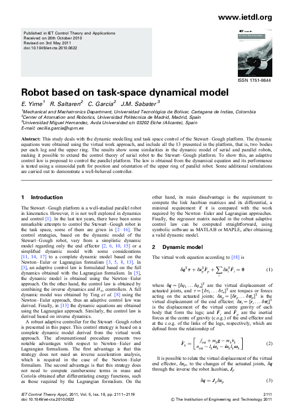 (PDF) Robot based on task-space dynamical model