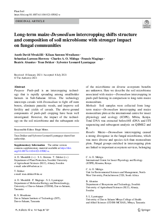 (PDF) Long-term maize-Desmodium intercropping shifts structure and ...