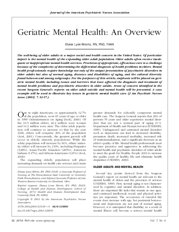 (PDF) Geriatric mental health: An overview
