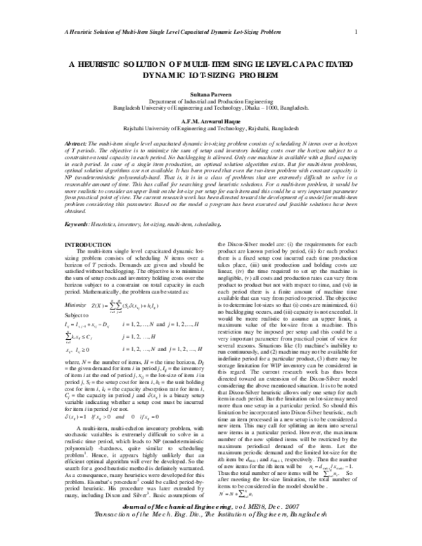 (PDF) A heuristic solution of multi-item single level capacitated ...