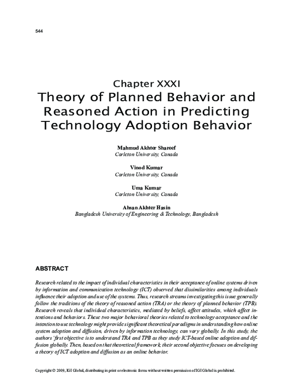 (PDF) Theory of Planned Behavior and Reasoned Action in Predicting ...