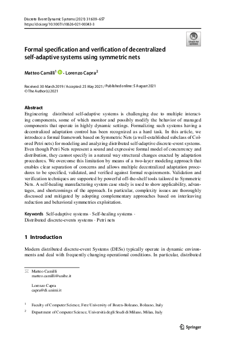 (PDF) Formal specification and verification of decentralized self-adaptive systems using ...