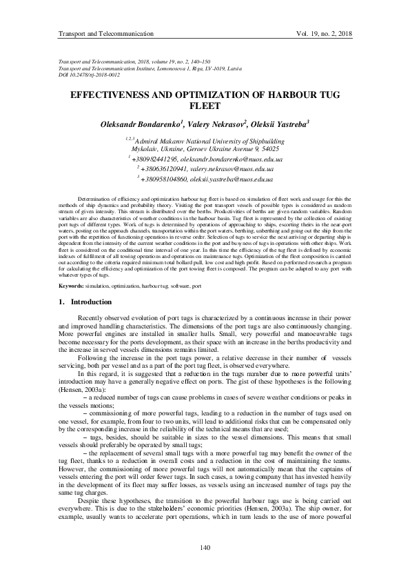 (PDF) Effectiveness and Optimization of Harbour Tug Fleet