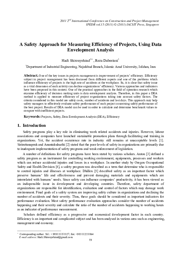 (PDF) A Safety Approach for Measuring Efficiency of Projects, Using Data Envelopment Analysis ...