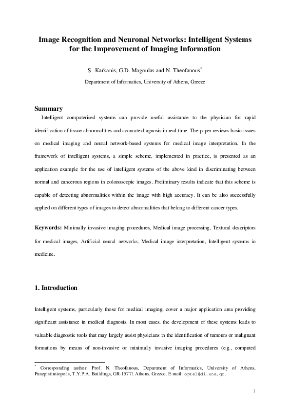 (PDF) Image recognition and neuronal networks: Intelligent systems for ...