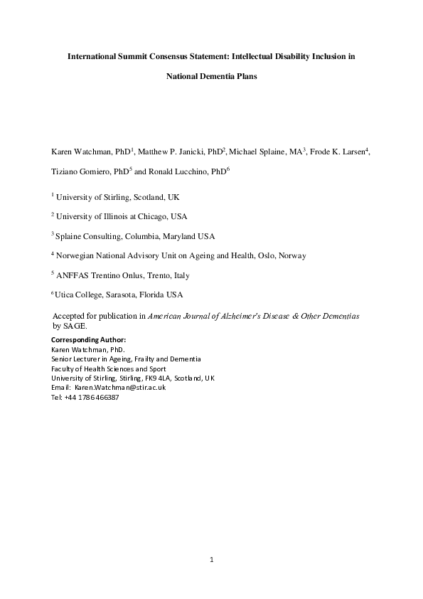 (PDF) International Summit Consensus Statement: Intellectual Disability ...