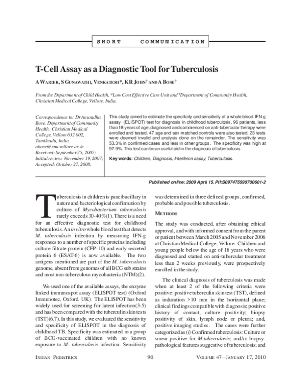 (PDF) T-cell assay as a diagnostic tool for tuberculosis