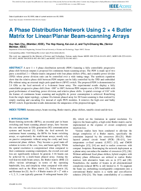 (PDF) A Phase Distribution Network Using 2 × 4 Butler Matrix for Linear ...