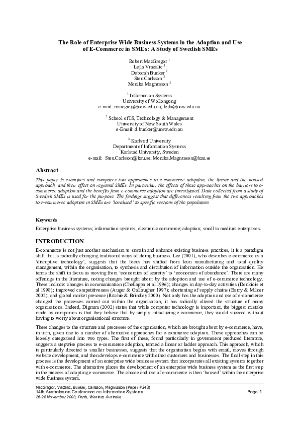 (PDF) The Role of Enterprise Wide Business Systems in the Adoption and ...
