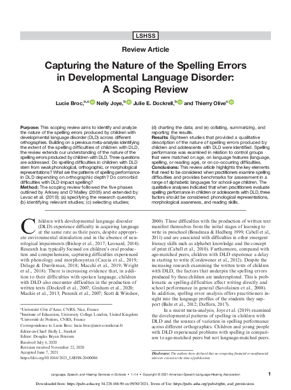 (PDF) Capturing the Nature of the Spelling Errors in Developmental ...