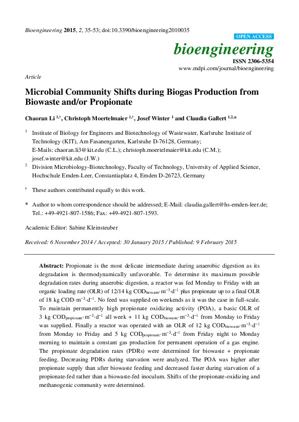 (PDF) Microbial Community Shifts during Biogas Production from Biowaste ...