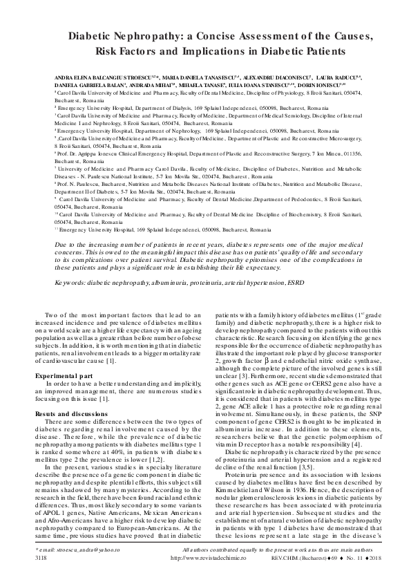 (PDF) Diabetic Nephropathy: a Concise Assessment of the Causes, Risk Factors and Implications in ...