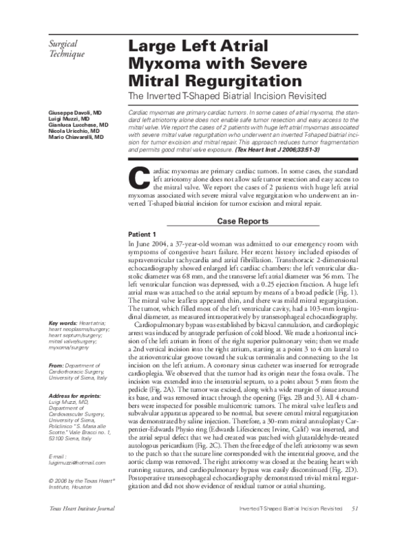 (PDF) Large left atrial myxoma with severe mitral regurgitation: the ...