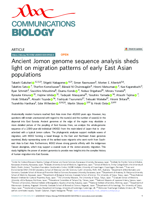 (PDF) Ancient Jomon genome sequence analysis sheds light on migration ...