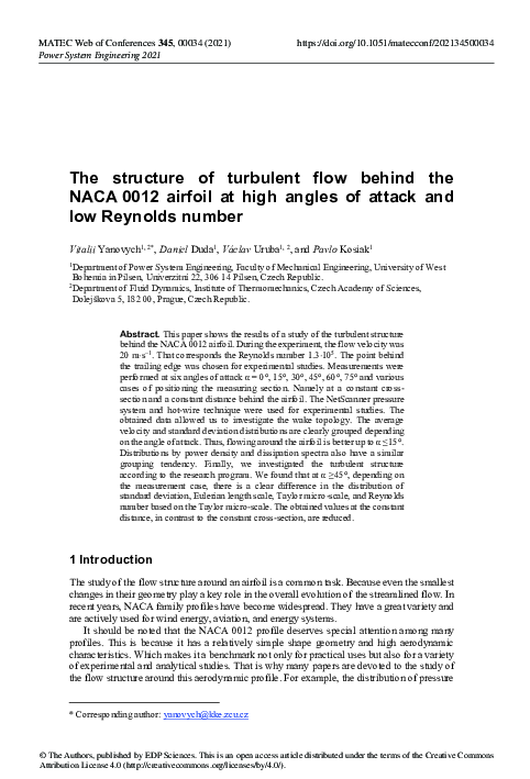 (PDF) The structure of turbulent flow behind the NACA 0012 airfoil at high angles of attack and ...