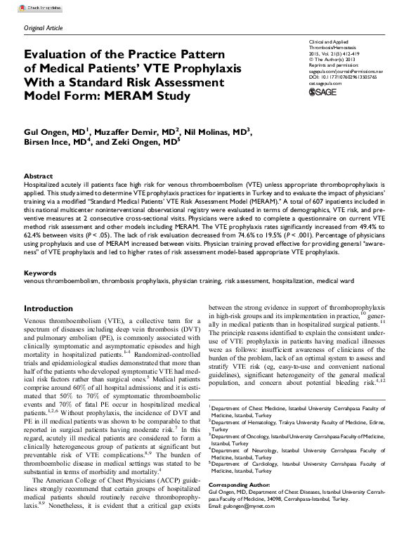 (PDF) Evaluation of the Practice Pattern of Medical Patients' VTE ...