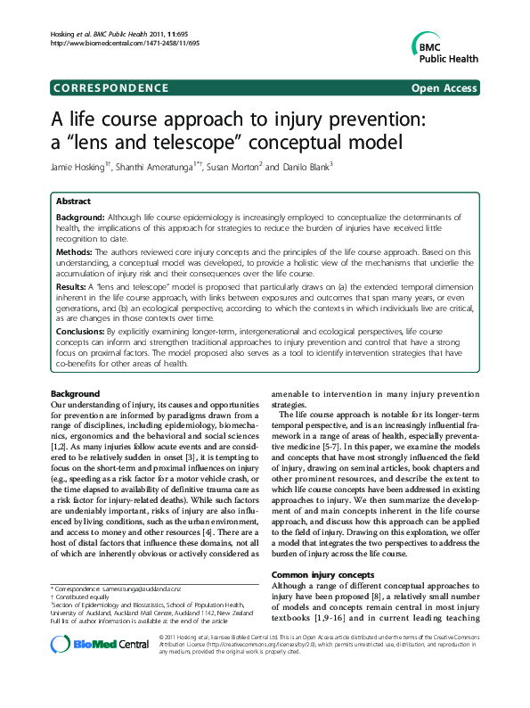 (PDF) A life course approach to injury prevention: a "lens and ...