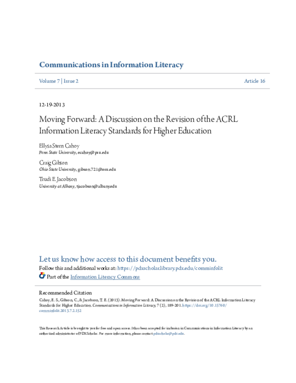 (PDF) Moving Forward: A Discussion on the Revision of the ACRL ...