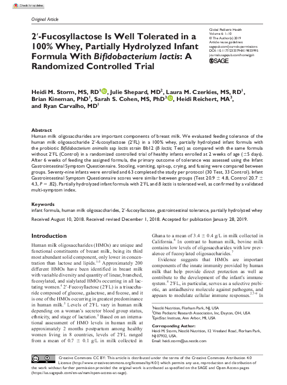 (PDF) 2′-Fucosyllactose Is Well Tolerated in a 100% Whey, Partially ...