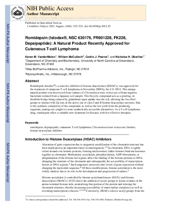 (PDF) Romidepsin (Istodax, NSC 630176, FR901228, FK228, depsipeptide ...