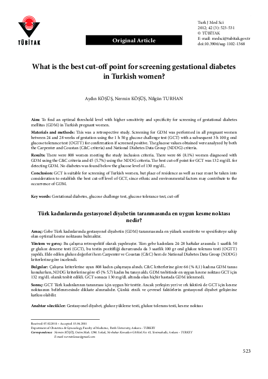 (PDF) What is the best cut-off point for screening gestational diabetes ...