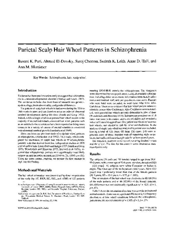 (PDF) Parietal scalp hair whorl patterns in schizophrenia