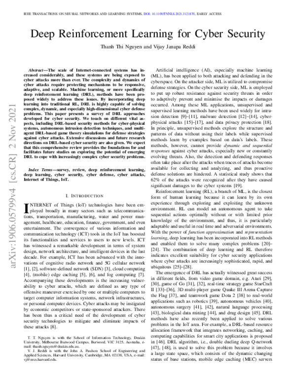 (PDF) Deep Reinforcement Learning for Cyber Security