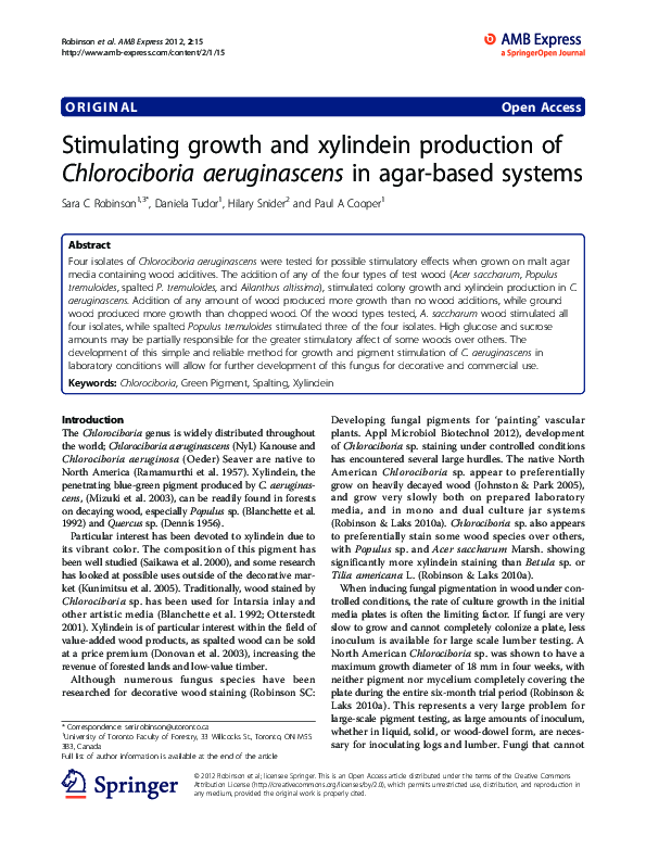 (PDF) Stimulating growth and xylindein production of Chlorociboria ...