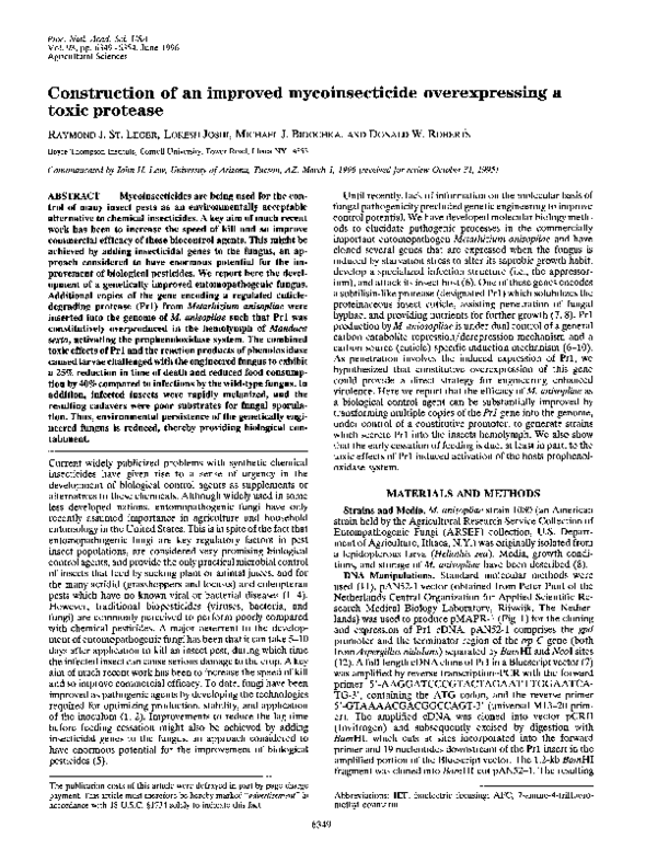 (PDF) Construction of an improved mycoinsecticide overexpressing a ...