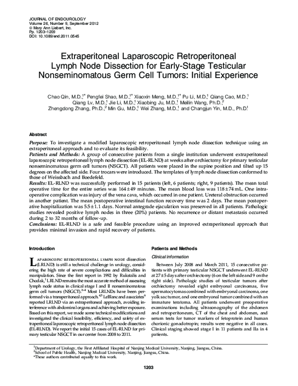 (PDF) Extraperitoneal Laparoscopic Retroperitoneal Lymph Node Dissection for Early-Stage ...