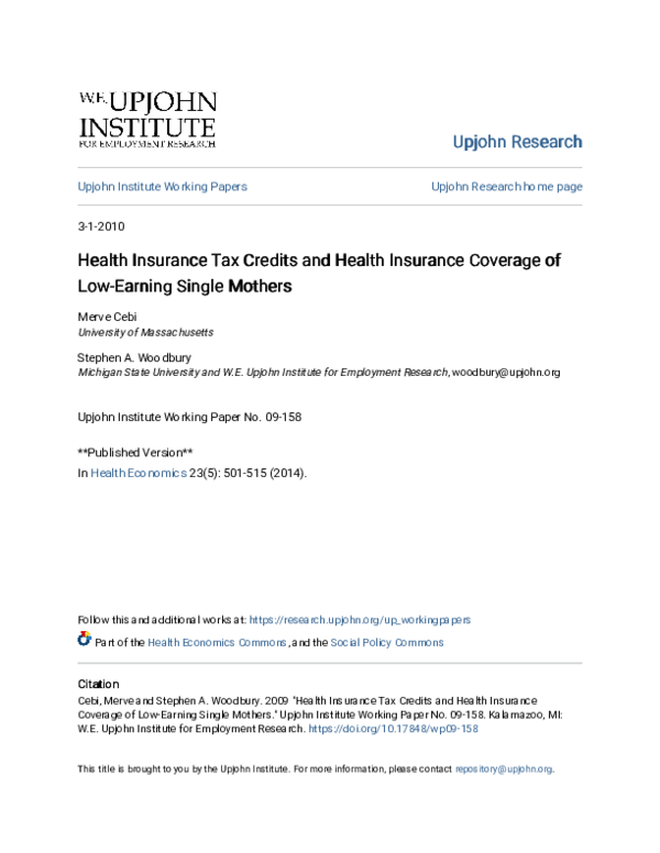 (PDF) Health Insurance Tax Credits and Health Insurance Coverage of Low ...