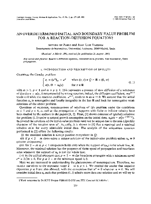 Pdf An Overdetermined Initial And Boundary Value Problem For A Reaction Diffusion Equation