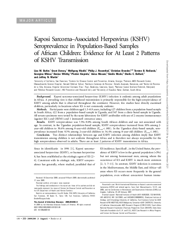 (PDF) Kaposi sarcoma-associated herpesvirus (KSHV) seroprevalence in population-based samples of ...