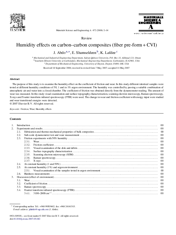 (PDF) Humidity effects on carbon–carbon composites (fiber pre-form+CVI)