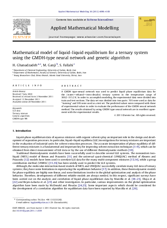 (PDF) Mathematical model of liquid–liquid equilibrium for a ternary system using the GMDH-type ...