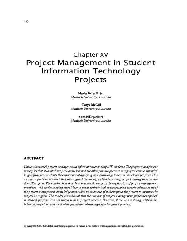 Project Management In Student Information Technology Projects