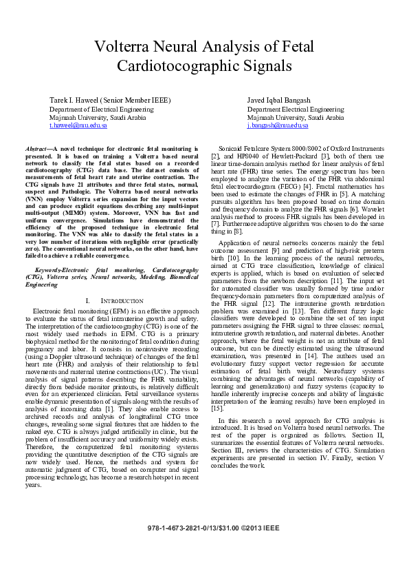 (PDF) Volterra neural analysis of fetal cardiotocographic signals