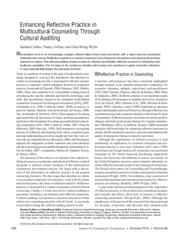 (PDF) Enhancing reflective practice in multicultural counseling through ...