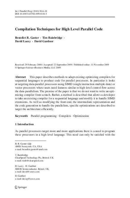 (PDF) Compilation Techniques for High Level Parallel Code