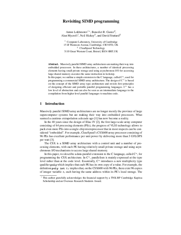 (PDF) Revisiting SIMD Programming